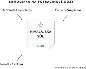 HIMALÁJSKÁ SŮL - omyvatelná samolepka na dózu, výběr rozměrů Ø 5 cm / 5 x 5 cm / 6 x 8 cm | DomaLEP tvar: KOLEČKO, barva: PRŮHLEDNÁ - ČERNÉ písmo, velikost: Ø 5 cm - tučné písmo