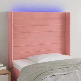 Čelo postele s LED růžové 93 x 16 x 118/128 cm samet