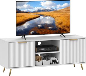 HOMCOM Moderní TV Skříňka TV Stánek s 2 Otevřenými Úložnými Prostory a 2 Dveřmi pro TV do 55 palců 120x35x48 cm Bílá | Aosom