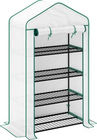 Outsunny PE Zahradní skleník s 4 policemi, balkonový skleník, zpevněná plachta 135 g/m², ocelový rám, rolovací zipový vchod, pro zeleninu, rostliny a…