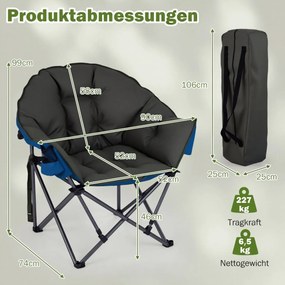 Costway Skládací kempingové křeslo 227 KG Heavy Duty polstrované