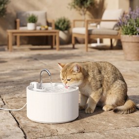 PawHut Vodní fontána pro kočky 2,2L keramická fontána s 4stupňovým filtračním systémem, 2 režimy, 1 filtr a pěnovka, ultratichá pumpa, BPA-free