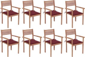vidaXL Stohovatelné zahradní židle s poduškami 8 ks masivní teak [3072601] Barva: vínová červená