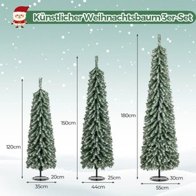 Costway Sada 3 vánočních stromků s umělou tužkou 120+150+180 cm Vánoční