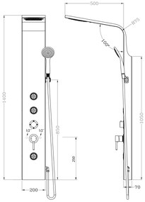 Aqualine TUSA sprchový panel, výška 1400 mm, stříbrná, SL680