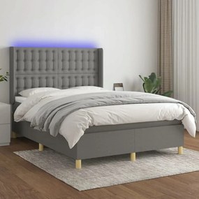 Box Spring Postel S Matrací A Led Textil Tmavě Šedá tlačítka 140 x 200 cm