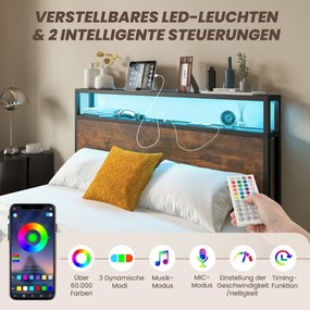 Costway Rám manželské postele s LED platformou a zásuvkami