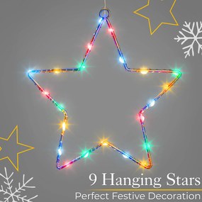 Vánoční LED závěs s 9 hvězdami ve tvaru V, 1,3m, různé barvy na výběr Barva: Různobarevná