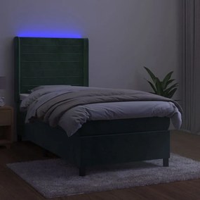 vidaXL Box spring postel s matrací a LED 100x200 cm samet [3139609] Barva: Tmavě moddrá