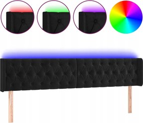 vidaXL Opěrka hlavy k posteli s Led, černá, 203x16x78/88 cm, samet