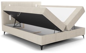 Manželská postel 200 cm Ortega Comfort (béžová) (s roštem a matrací, s úl. prostorem) (s LED osvětlením). 1082746