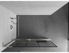 Mexen Kioto+ L, sprchová zástěna Walk-In s poličkou a věšákem 110 x 200 cm, 8mm čiré sklo černý vzor, ​​broušená ocel profil, 800-110-123-97-78
