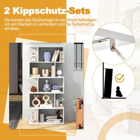 Costway Knihovna 5 vrstev Anti-Tilt Samostatně stojící přepážka – bílý