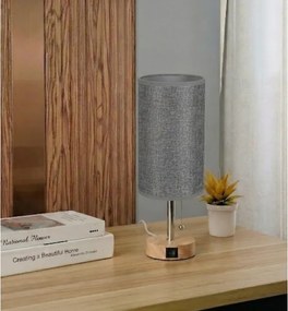 Brilagi - Stolní lampa s USB portem TABLON 1xE27/25W/230V dub/béžová/šedá