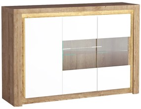 Casarredo - Komfort nábytek Komoda s vitrínou široká LABRO s LED osvětlením, dub ribbeck/bílá lesk