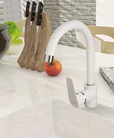 Invena Dokos, dřezová baterie s otočným ramenem, bílá-chrom, INV-BZ-19-002-V