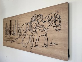 Li-Go "Koně v lese" světelný obraz s baterií 110x50cm varianta: ovládání na obraze včetně dálkového ovladače, provedení: dub