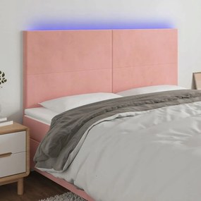 Čelo Postele S Led Tmavě Zelené Samet Růžová 200 x 5 x 118/128 cm