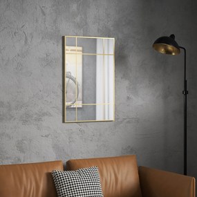 HOMCOM Obdélníkové Nástěnné Zrcadlo 90x60 cm se Zlatým Kovovým Rámem - Dekorativní Zrcadlo do Obývacího Pokoje, Ložnice a Předsíně