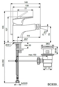 Ideal Standard Cerabase - Bidetová baterie s plastovou odtokovou garniturou, chrom BC839AA