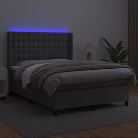Box spring postel s matrací a LED šedá 140x190 cm umělá kůže 3139383