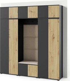 Eka Předsíňová stěna s čalouněnými panely Joey 4 - Černá a Dub Artisan / Tmavá krémová 2302