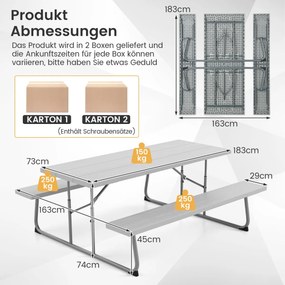 Costway Skládací piknikový stůl se 2 lavicemi 183 cm sada kempingového stolu