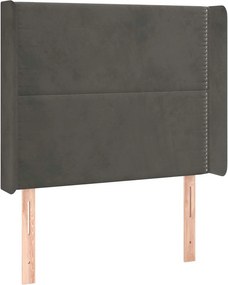 Čelo postele s LED tmavě šedé 93 x 16 x 118/128 cm samet 3123945