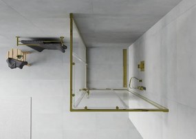 Mexen Rio, čtvercový sprchový kout s posuvnými dveřmi 90 (dveře) x 90 (dveře) x 190 cm, 5mm čiré sklo s pásky, zlatý profil, 860-090-090-50-20