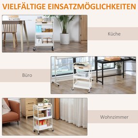 HOMCOM Kuchyňský vozík na kolečkách s úložným prostorem, vyjímatelnou zásuvkou, 2 košíky a brzdami do koupelny, obývacího pokoje nebo ložnice 43,9x30…
