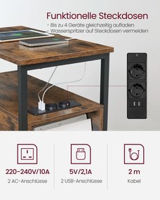 Boční stůl, noční stolek s vestavěným rozbočovačem v hnědé a černé barvě