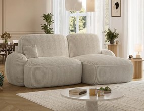 Rohová sedací souprava Tesalia s funkcí spaní a úložným prostorem, béžový velur, pravostranná