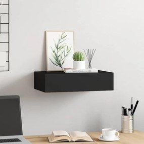 Nástěnná police se zásuvkou černá 40 x 23,5 x 10 cm MDF 330243