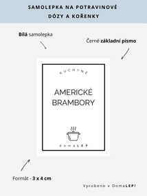 Samolepka na kořenky AMERICKÉ BRAMBORY bílá 3 × 4 cm základní písmo
