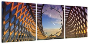 Obraz moderní architektury mostu (s hodinami) (90x30 cm)
