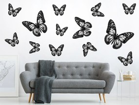 Motýli černí 13 ks textilní přelepitelné samolepky na zeď arch 100 x 100 cm