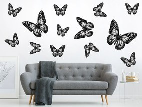 Motýli černí 13 ks textilní přelepitelné samolepky na zeď arch 30 x 30 cm