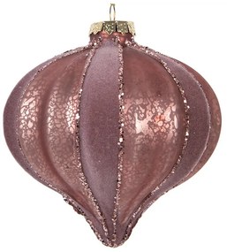 Růžová skleněná vánoční ozdoba baňka se třpytkami - Ø 10*10 cm