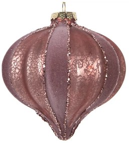 Růžová skleněná vánoční ozdoba baňka se třpytkami - Ø 10*10 cm