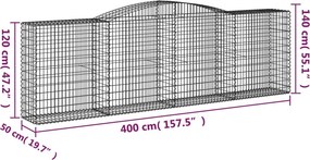 Klenuté gabionové koše 4 ks 400x50x120/140cm pozinkované železo 3147011