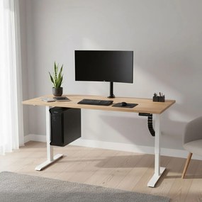 Výškově nastavitelný stůl OfficeTech C, 200 x 80 cm, bílá podnož, dub kraft