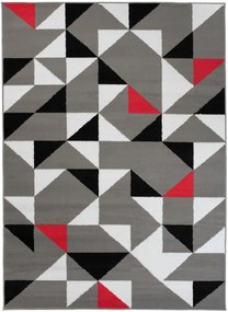 Kusový koberec moderní MAYA Z896D Trojúhelníky šedý červený Rozměr: 130x190 cm