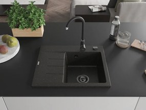 Mexen Ben, 1-komorový granitový dřez 600x500x190 mm, pravý + černý sifon, černá-zlatá metalíza, 6523605000-75-B