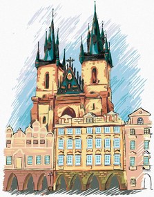 zuty malování podle čísel - týnský chrám praha, 40x50 cm, vypnuté plátno na rám