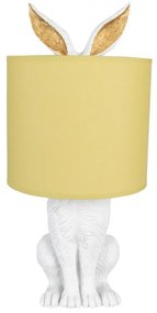 Bílá stolní lampa králík se žlutým stínidlem Konijn