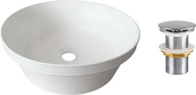Comad Keramické umyvadlo na desku Mada 40x40 bílé + výpusť Click-Clack, chrom