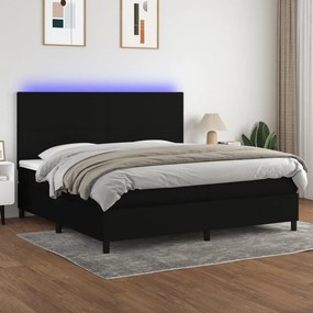 Box spring postel s matrací a LED černá 200x200 cm textil 3134743