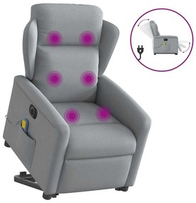 Elektrické zvedací masážní polohovací křeslo světle šedé textil 3303164