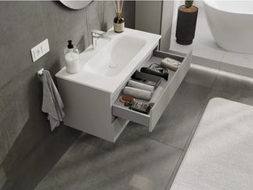 Mexen Rivel, koupelnová skříňka 90 cm s umyvadlem Vela, 2 zásuvky, drážkovaná, šedá matná/bílá, 91A20-09047-2-BFF62-W23M01