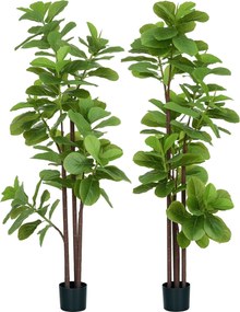 HOMCOM Sada 2 Umělých Rostlin Ficus Lyrata 180cm Vysoké s Květináčem, Velký Umělý Strom pro Dekoraci | Aosom